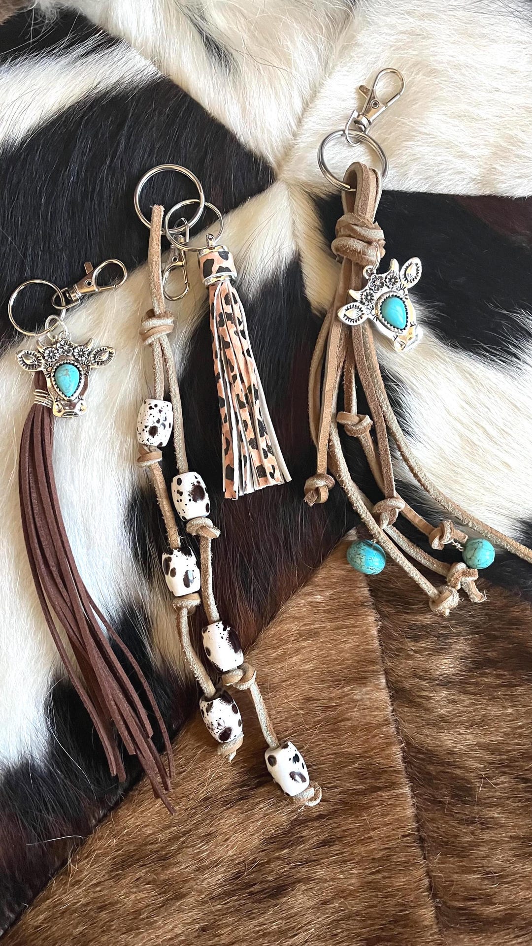Western Collection Leather Keychains Purse Charms - Etsy