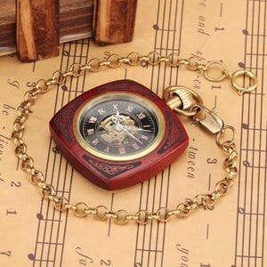 Classic Square Mechanical Pocket Watch Eco-friendly Red Vintage Flip ...