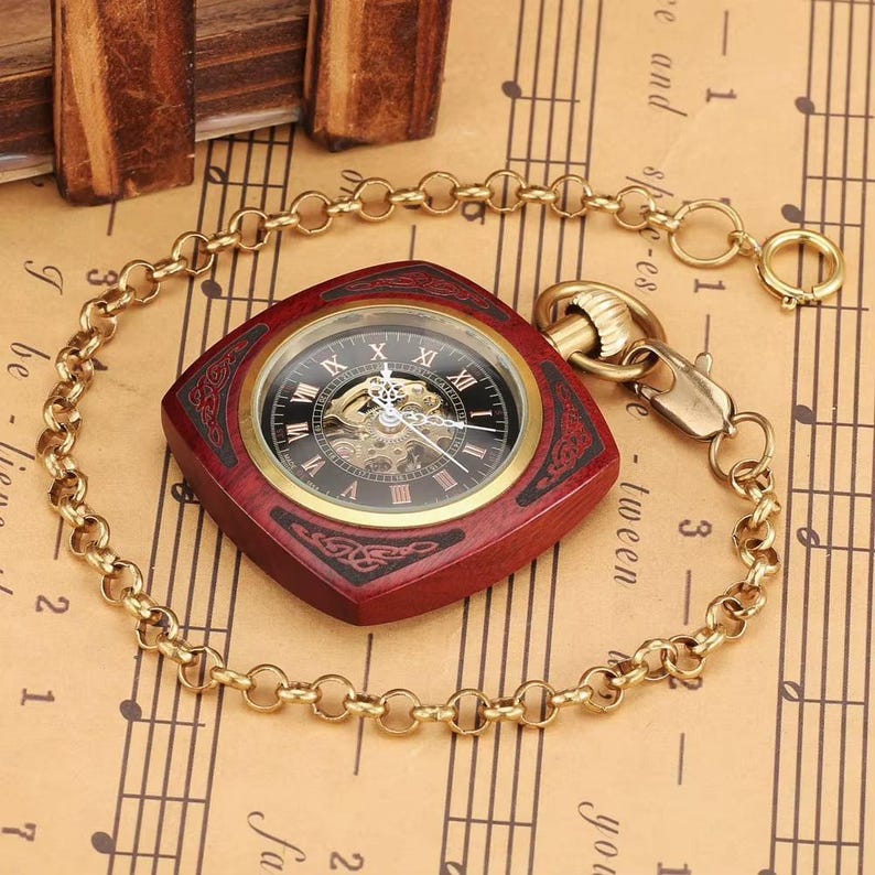 Classic Square Mechanical Pocket Watch Eco-friendly Red Vintage Flip ...