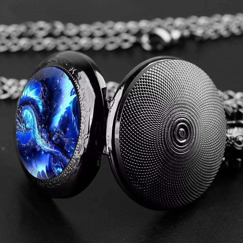 Vintage Giant Blue Dragon Pocket Watch Quartz for Women Men Unique ...