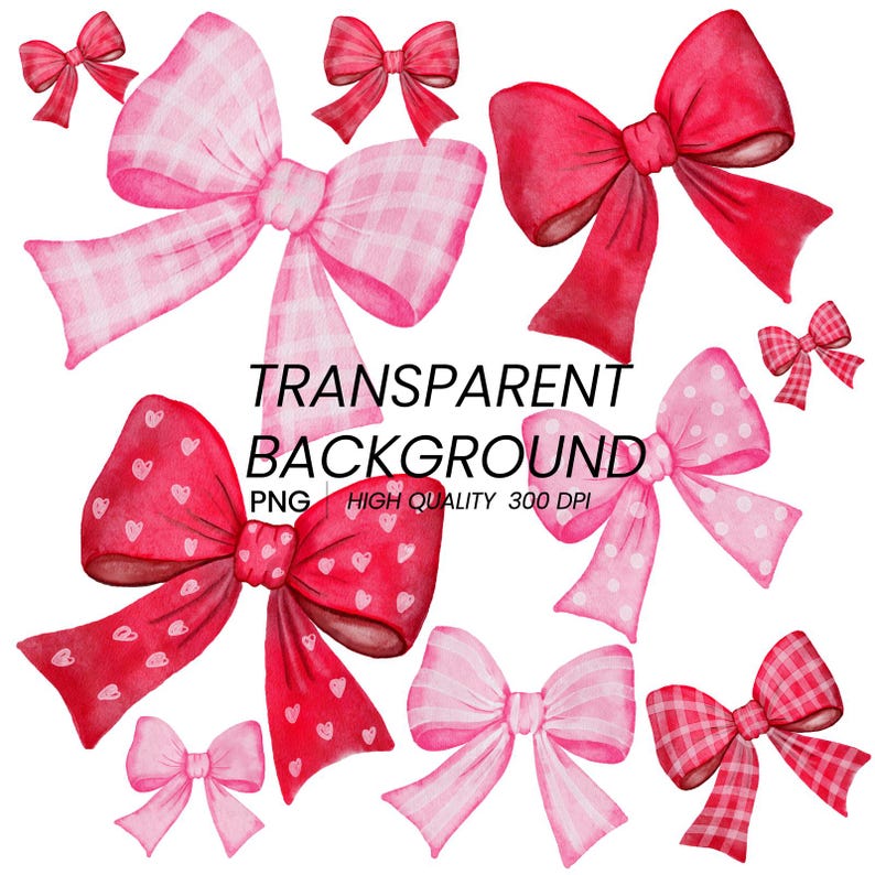 Pink and Red Bows Clipart, Coquette Ribbon, Watercolor Hand Painted PNG ...
