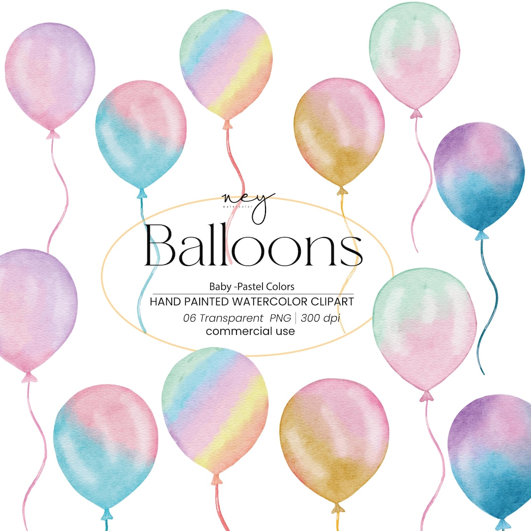 Balloons Watercolor Clipart ,digital Download, Hand Painted Balloons ...
