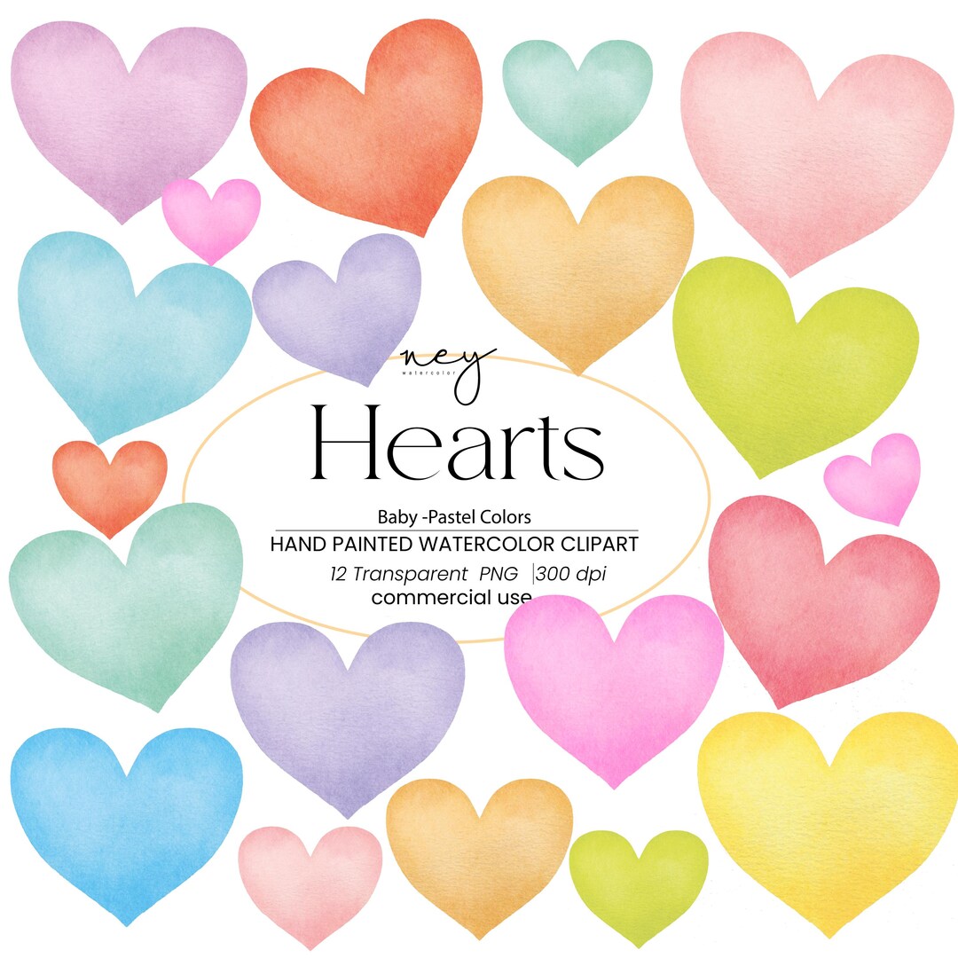 Hearts Watercolor Clipart ,digital Download, Hand Painted Hearts Png ...