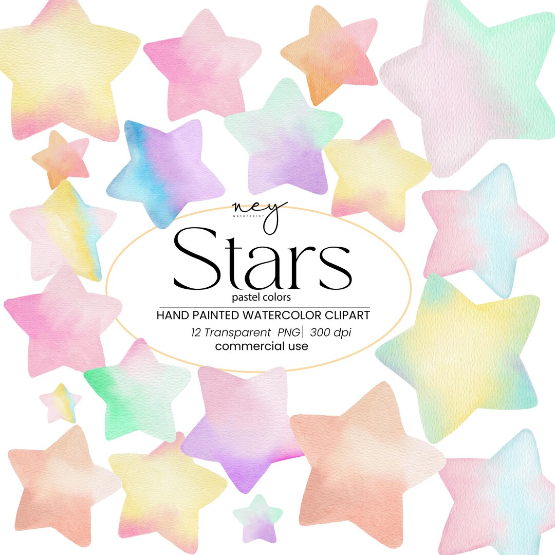 Watercolor Stars Clipart: Hand-painted Nursery Graphics (digital ...