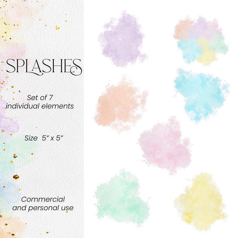 Splashes Colors Pastel Watercolor Clipart , Digital Download, Splash ...
