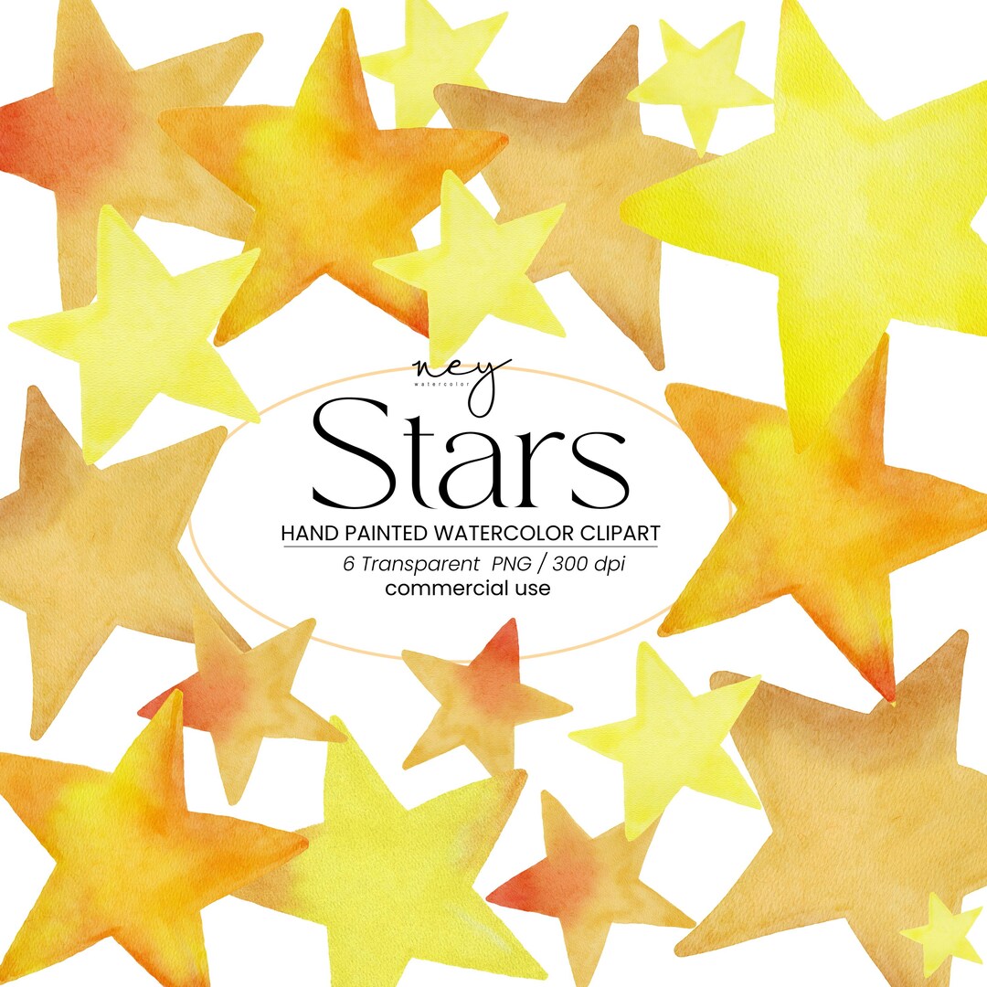 Watercolor Stars Clipart: Hand-painted PNG Graphics (digital Download ...