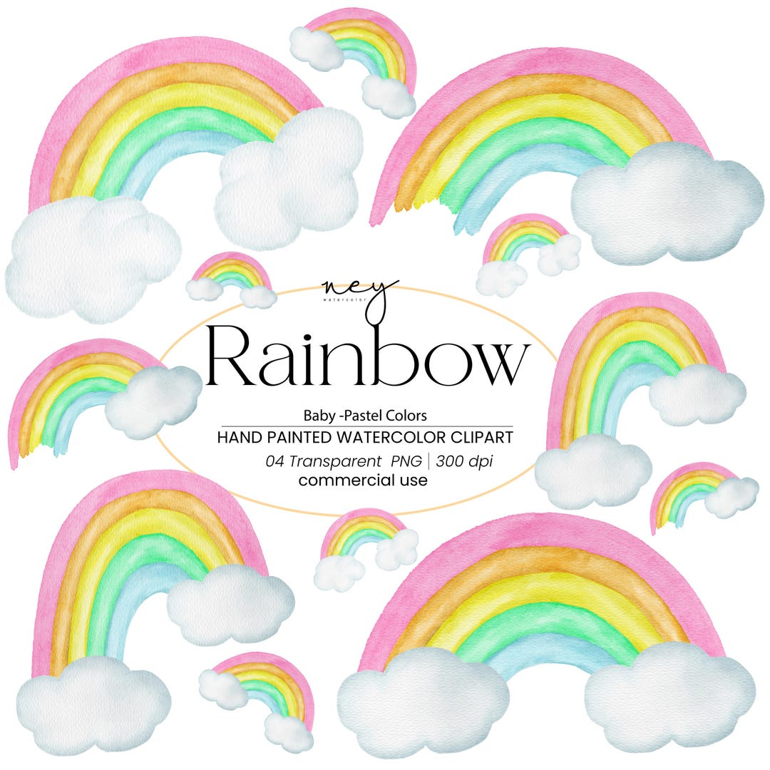 Rainbow Watercolor Clipart ,digital Download, Hand Painted Rainbow Png ...