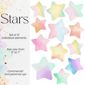 Watercolor Stars Clipart: Hand-painted Nursery Graphics (digital ...