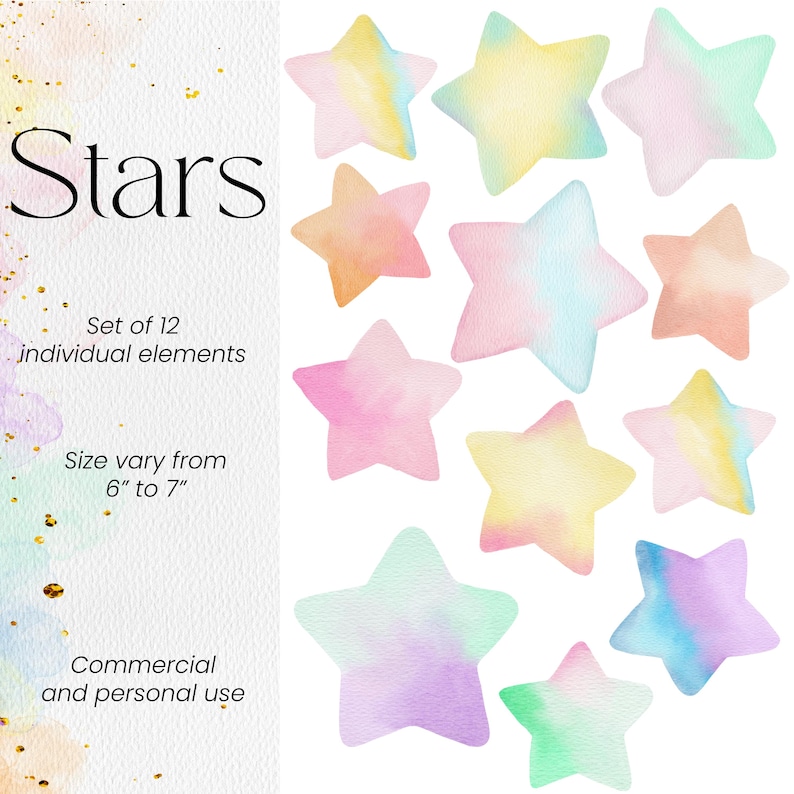 Watercolor Stars Clipart: Hand-painted Nursery Graphics (digital ...