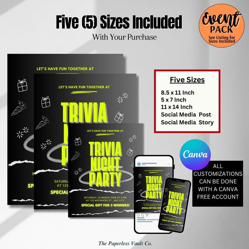 Game Trivia Night Editable Flyer Invite Poster, Trivia Night Event ...