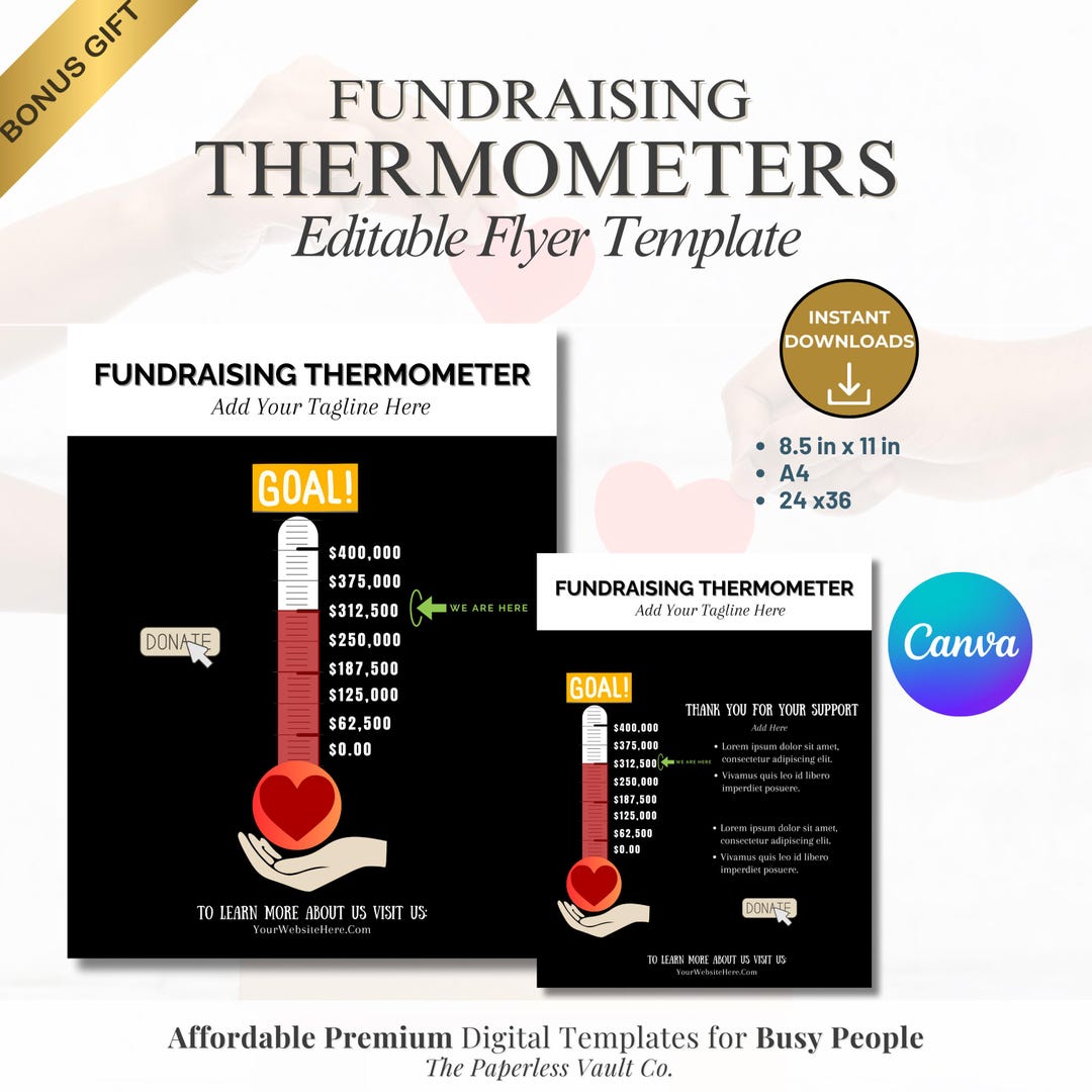 Donation Meter Editable Fundraiser Thermometer, Donation Goal Tracking ...