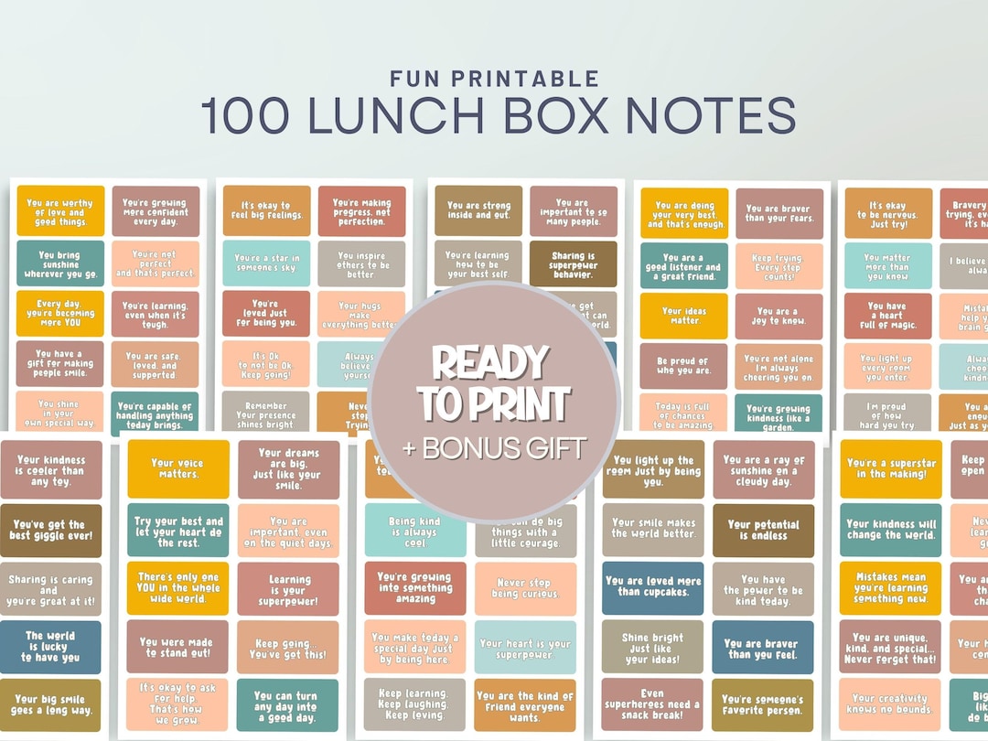 100 Printable Lunchbox Notes for Kids: Encouragement & Affirmation ...