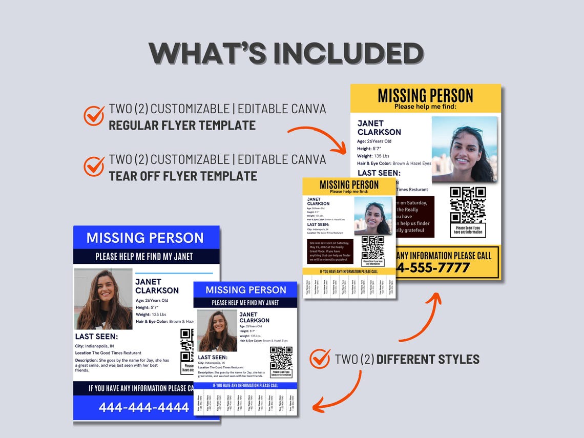 Missing Person Flyer Template: Editable Tear-off Design (canva & Word ...