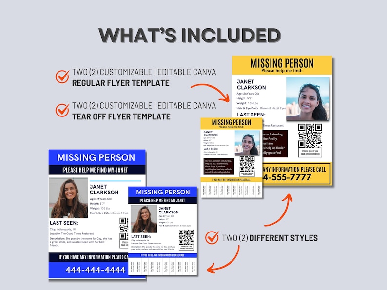 Missing Person Flyer Template: Editable Tear-off Design (canva & Word ...