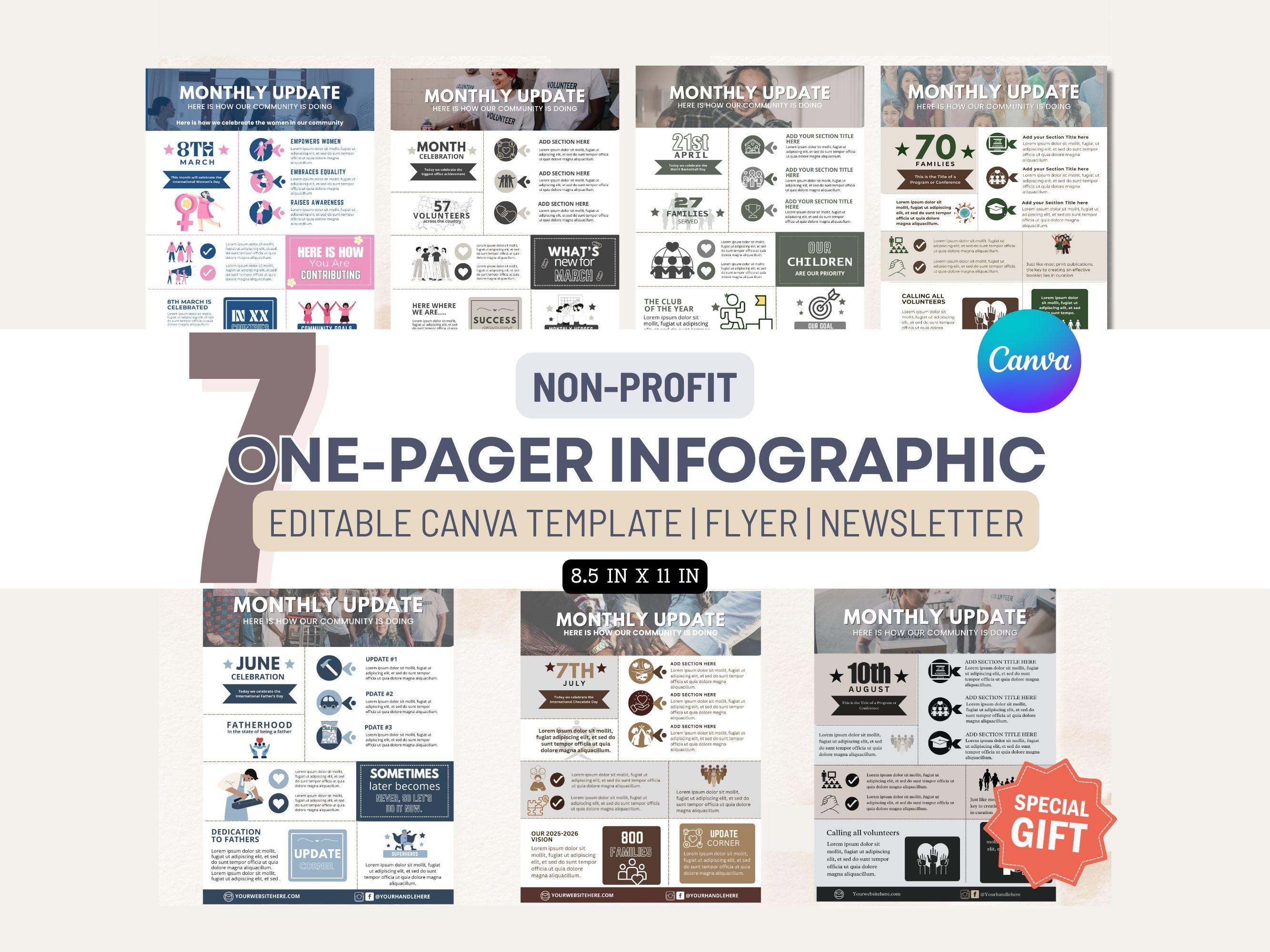 Nonprofit One Pager INFOGRAPHIC Editable Canva Template Impact Annual ...