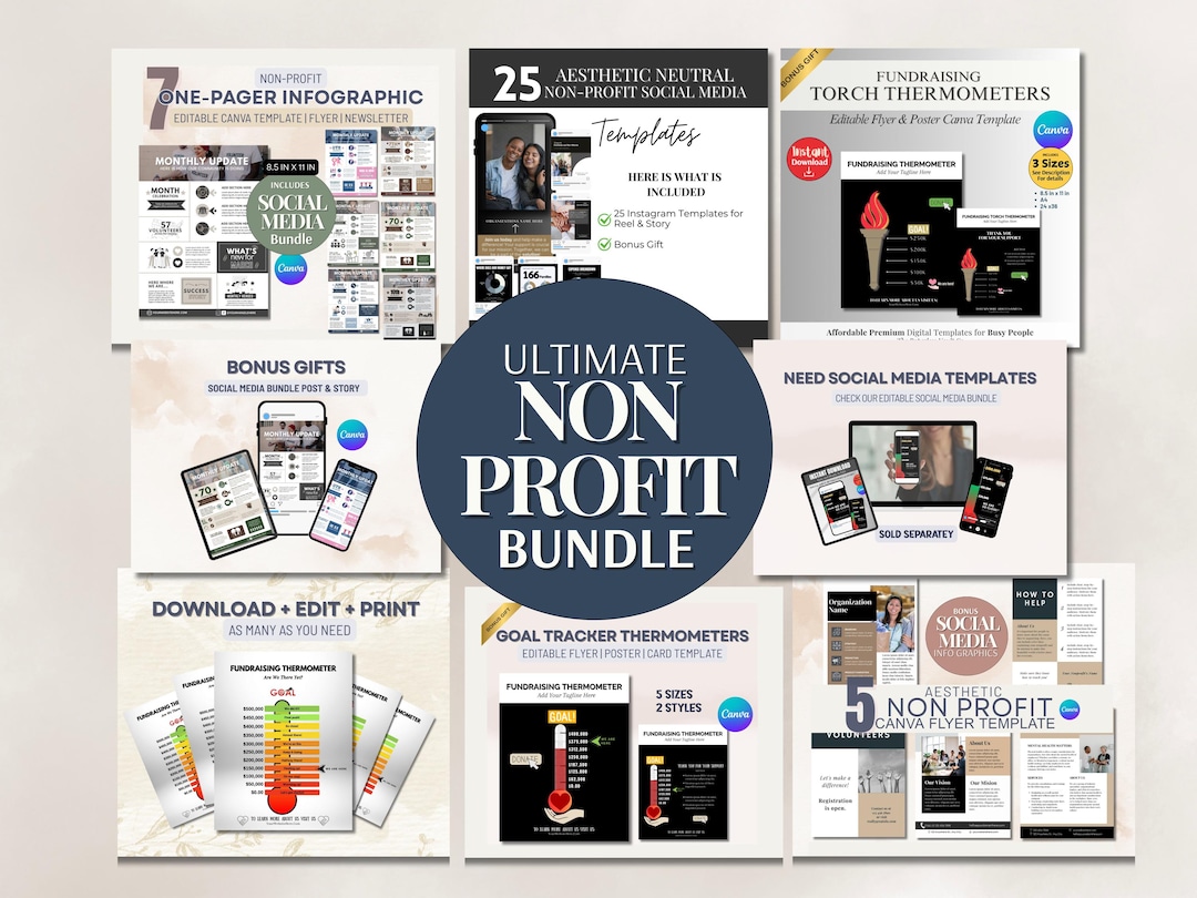 Nonprofit Canva Template Bundle: Infographics, Flyers, Social Media ...