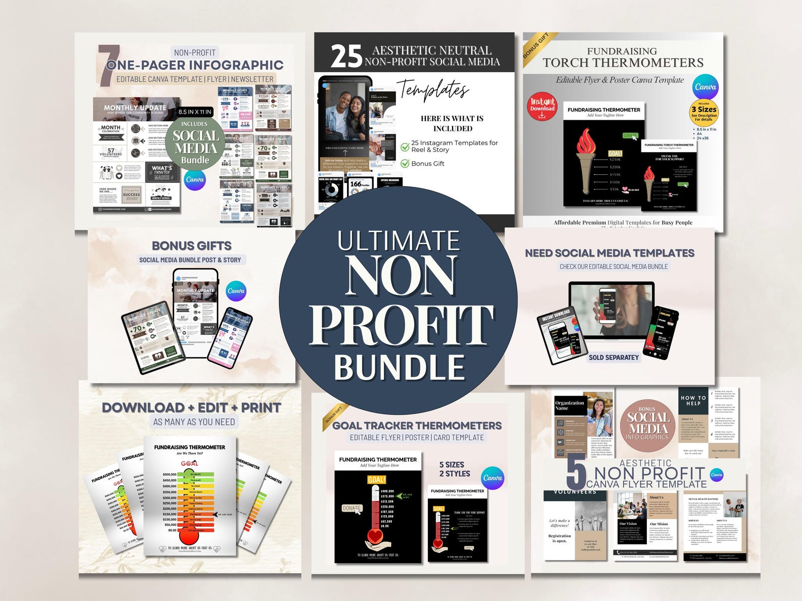 Non Profit One Pager Bundle Editable Template Infographic Fundraiser ...
