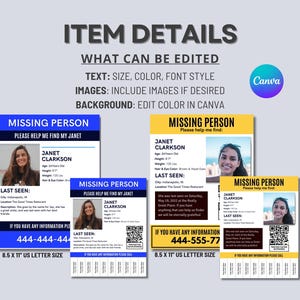 Missing Person Flyer Template: Editable Tear-off Design (canva & Word ...