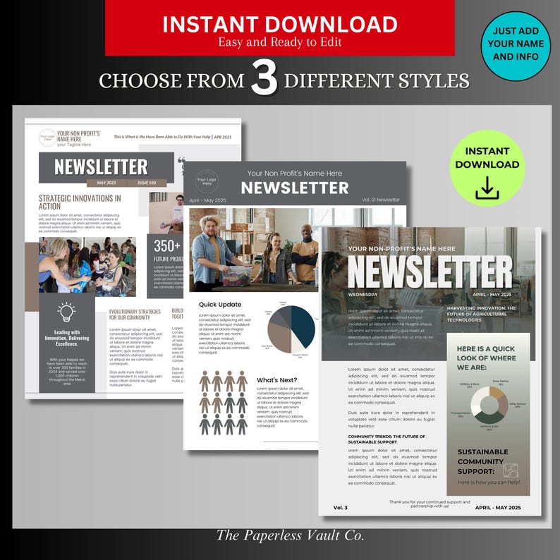 Editable Non-profit Newsletter Template: Modern 3-page Design (canva ...