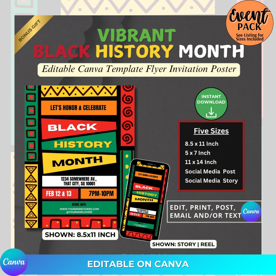 Vibrant Black History Month Event Flyer Editable Canva Poster Black ...