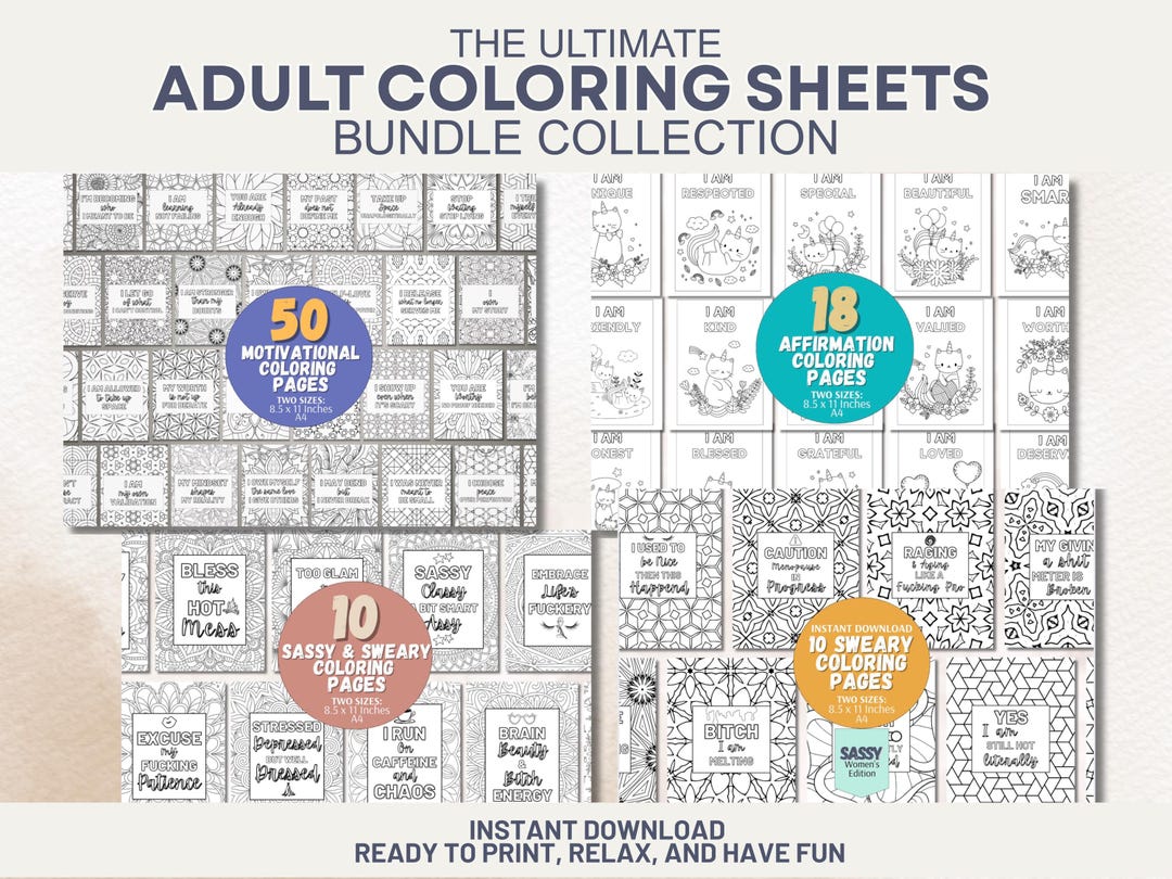 Adult Coloring Pages Bundle: Swear Words, Mandala, Motivational (PDF ...