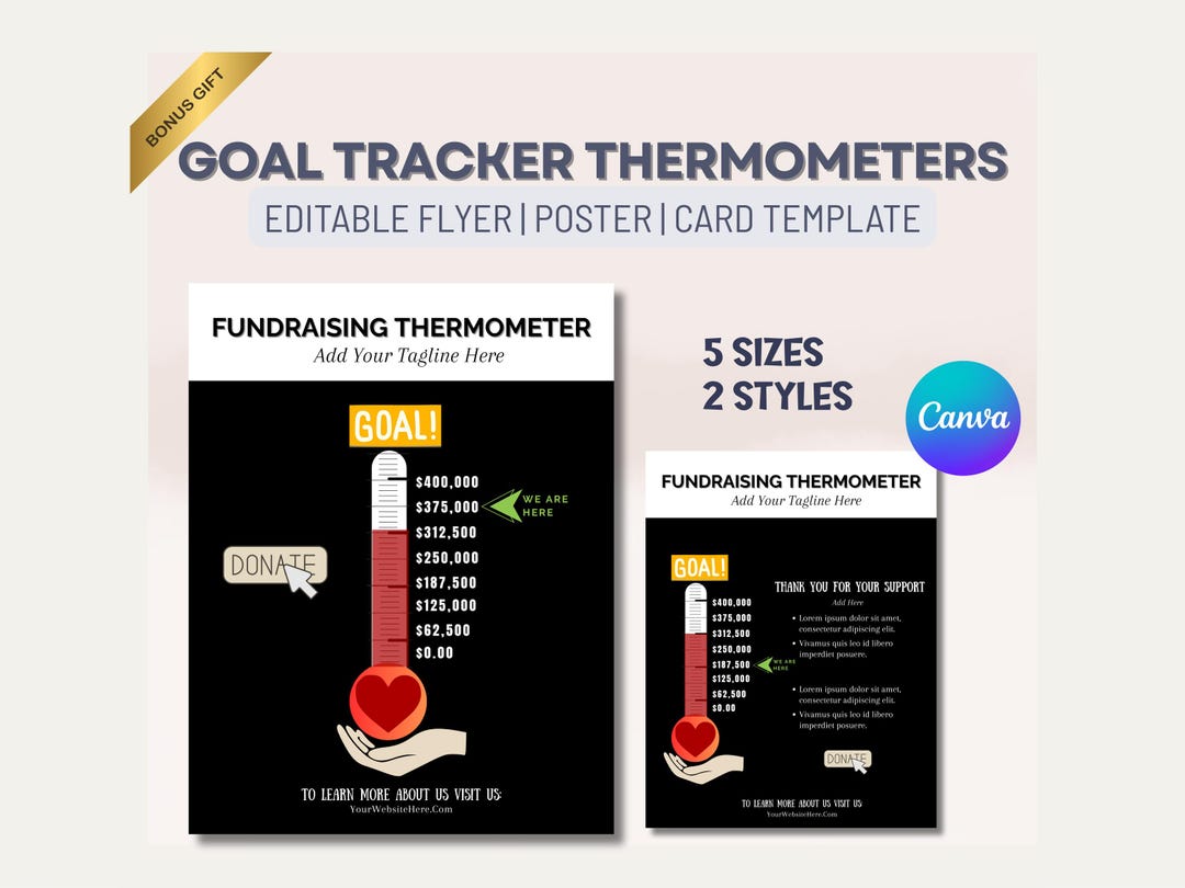 Fundraising Goal Tracker Thermometer Editable Template Fundraising ...
