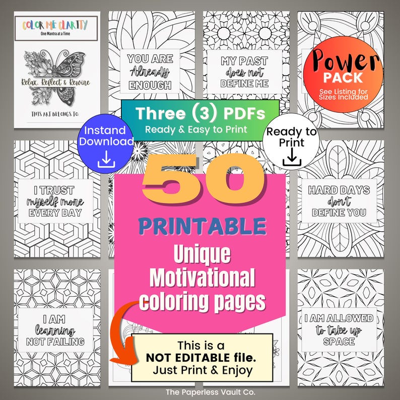 50 Printable Affirmation Coloring Pages: Floral Mandalas (PDF) - Etsy