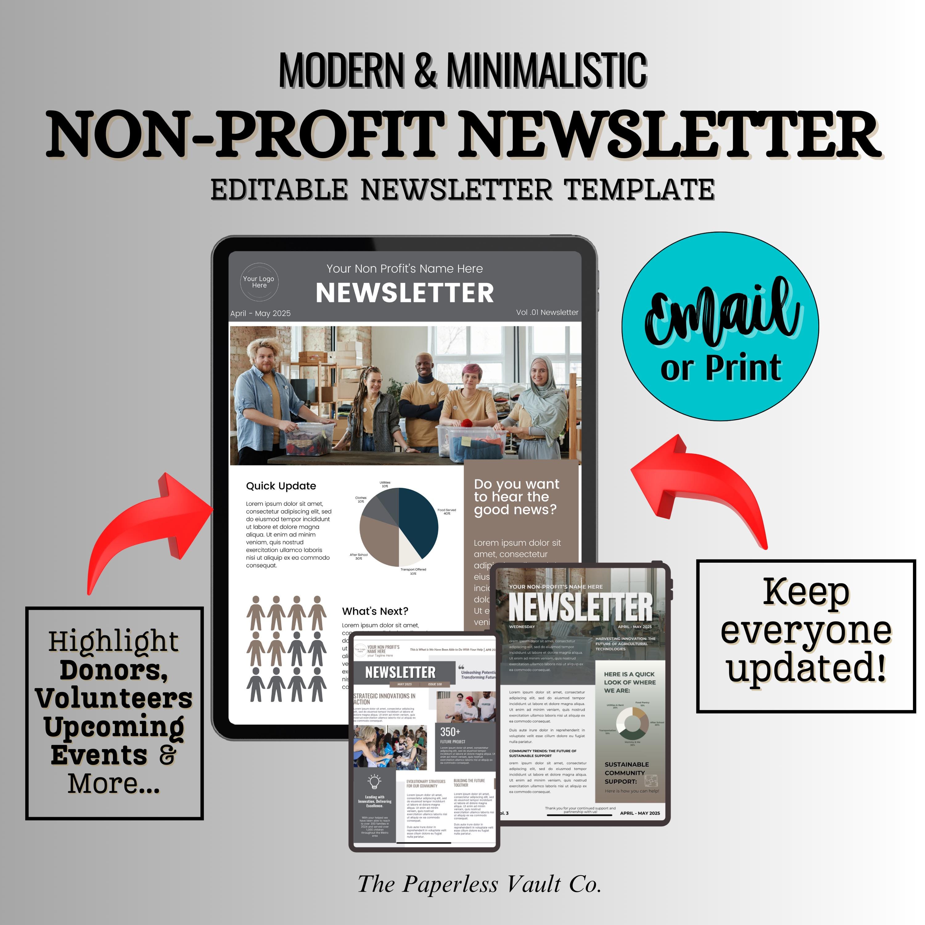 Editable Non-profit Newsletter Template: Modern 3-page Design (canva ...