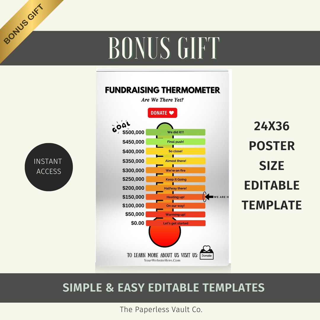 Simple Fundraiser Thermometer, Fundraising Thermometer Goal Tracker ...