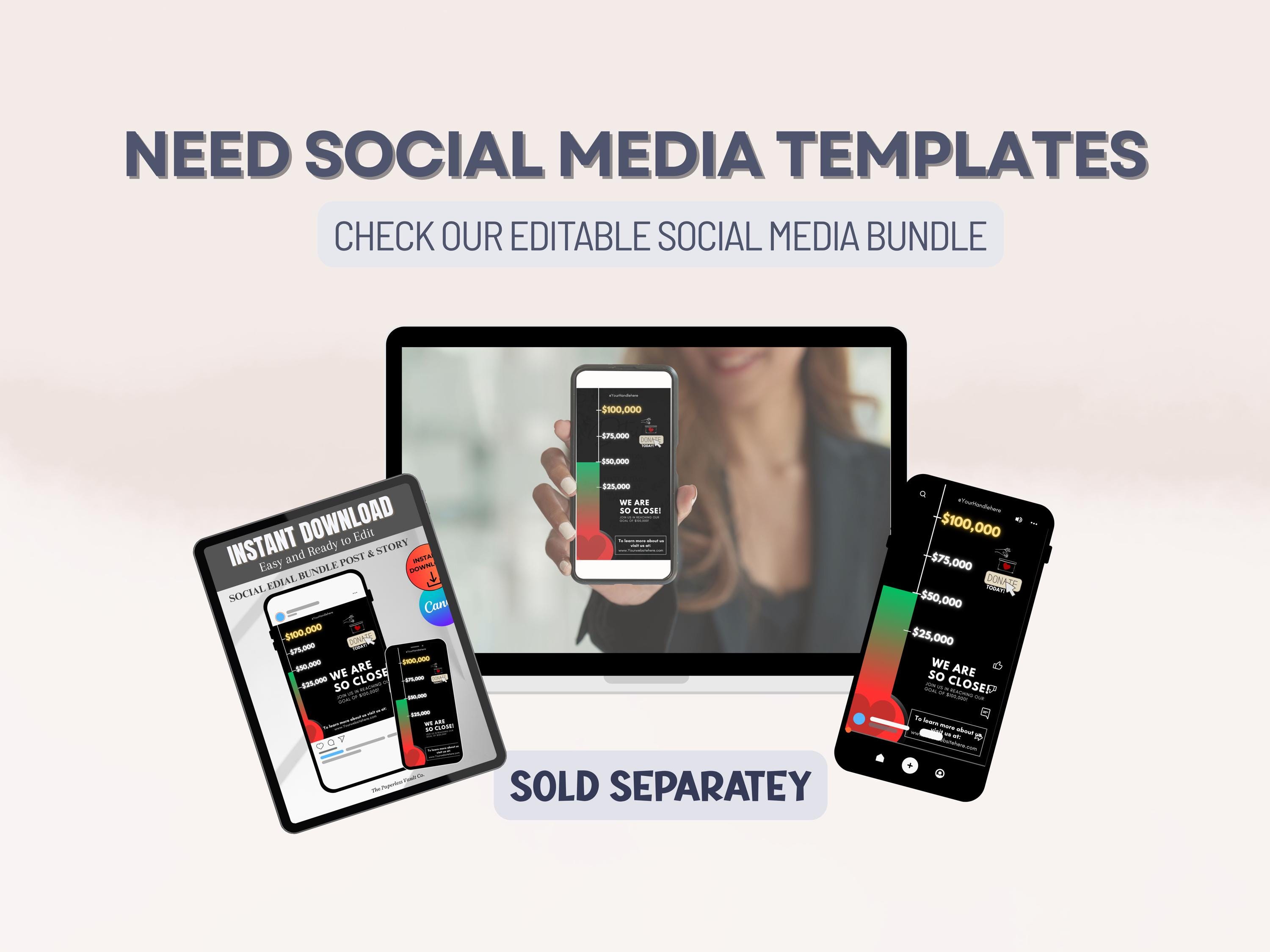 Fundraising Goal Tracker Thermometer Editable Template Fundraising ...