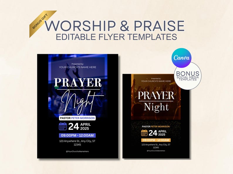 Editable Worship Night Flyer Template: Church Event, Prayer (digital ...