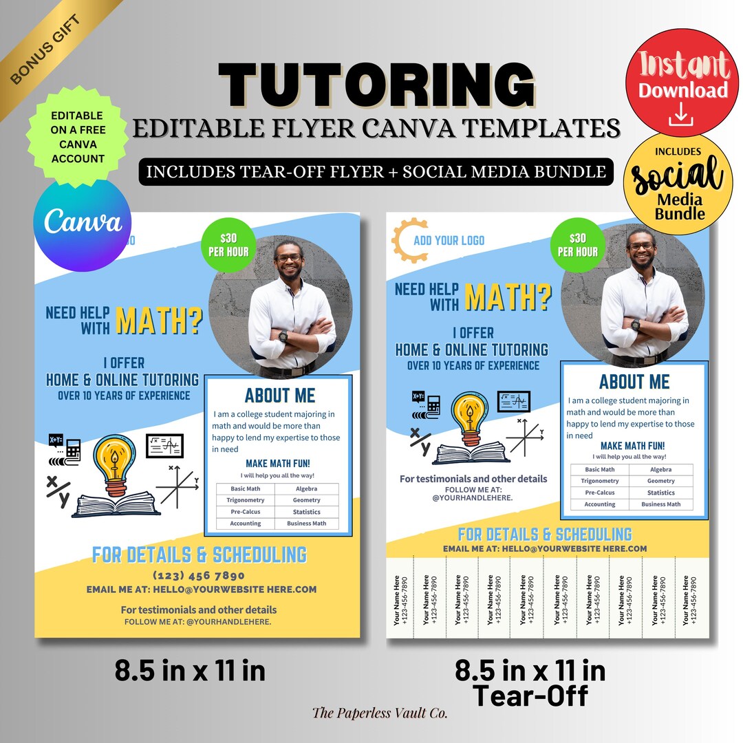 Editable Tutoring Flyer, Summer Tutor Flyer, Instant Download, Canva ...