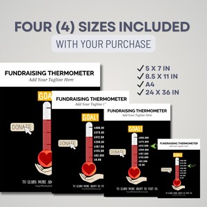 Editable Fundraising Goal Thermometer Template, Customizable Donation ...