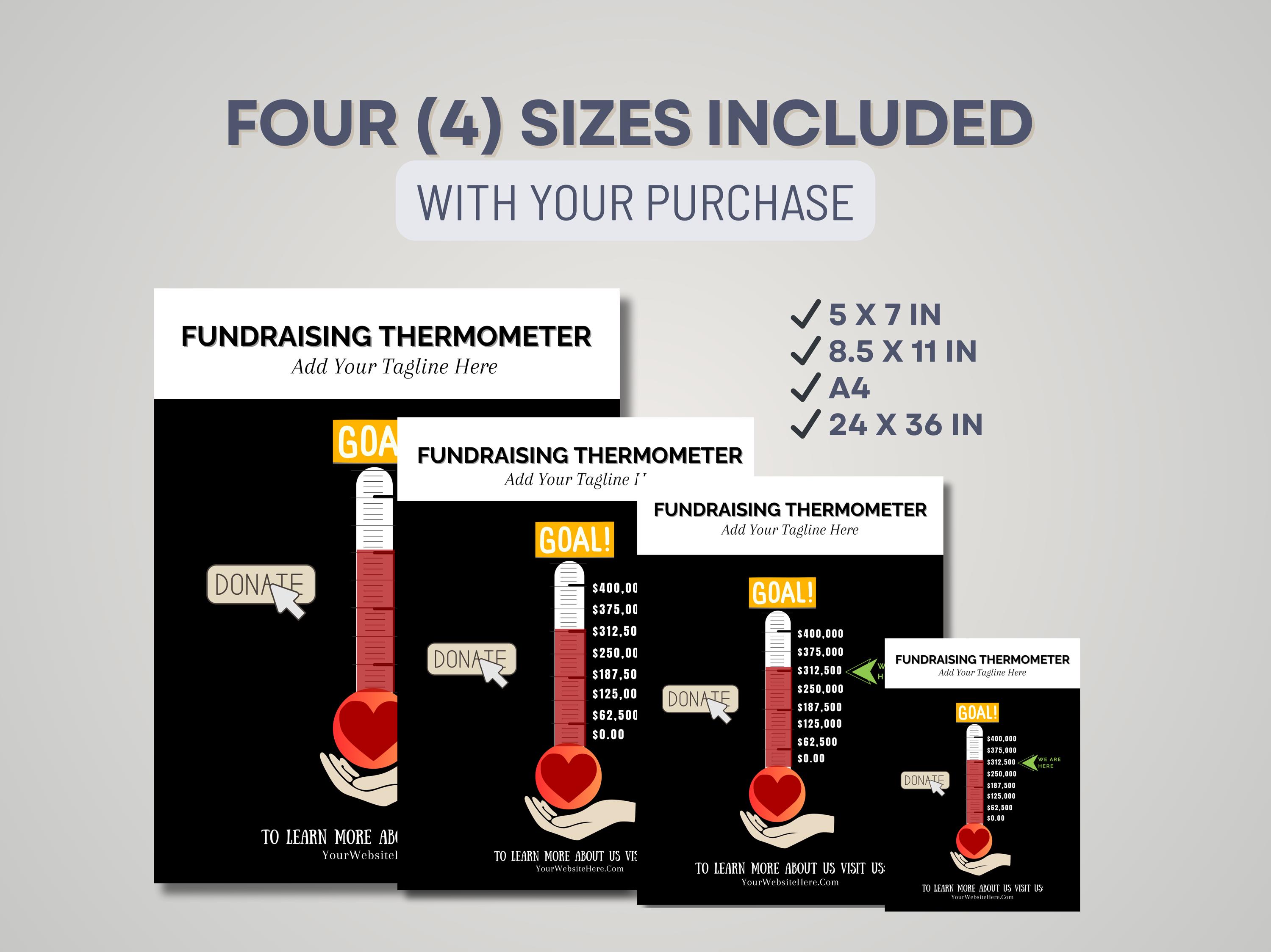 Editable Fundraising Goal Thermometer Template, Customizable Donation ...