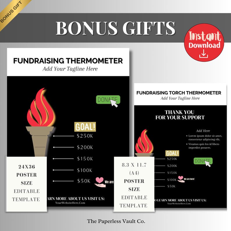 Editable Fundraising Thermometer: Torch Goal Tracker (canva Template ...