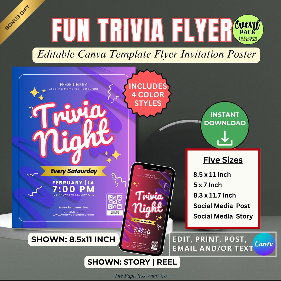 Fun Trivia Night Editable Flyer Poster Invitation, Game Event Poster ...