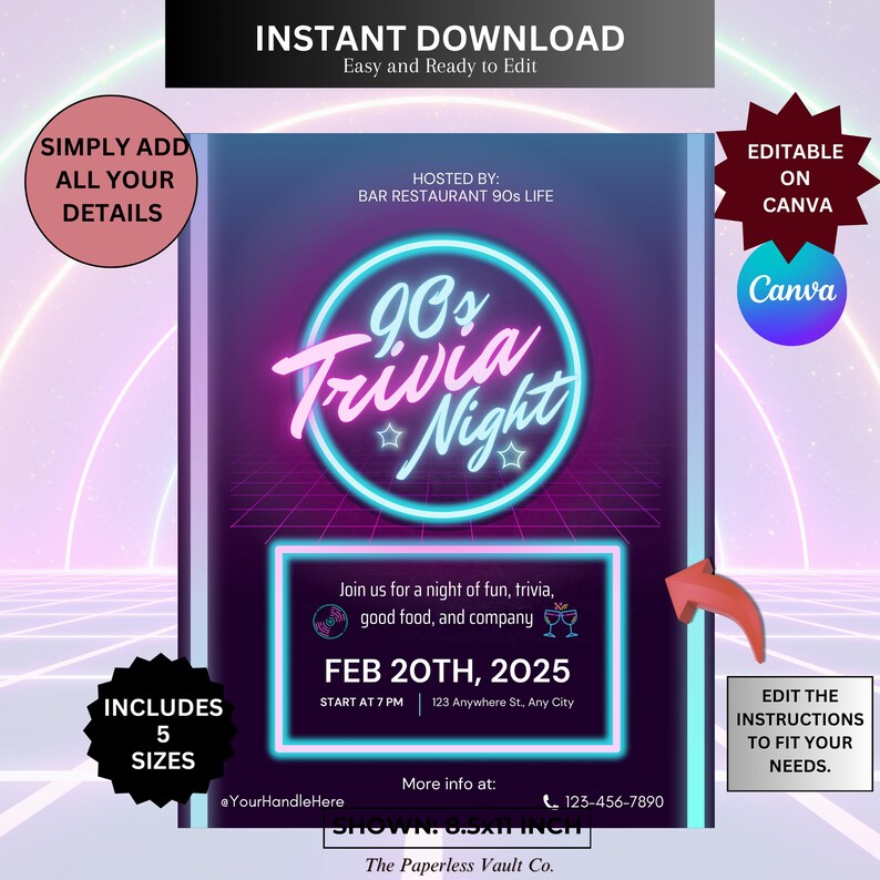 90s Trivia Night Flyer Editable Template, Game Event Poster, Trivia ...