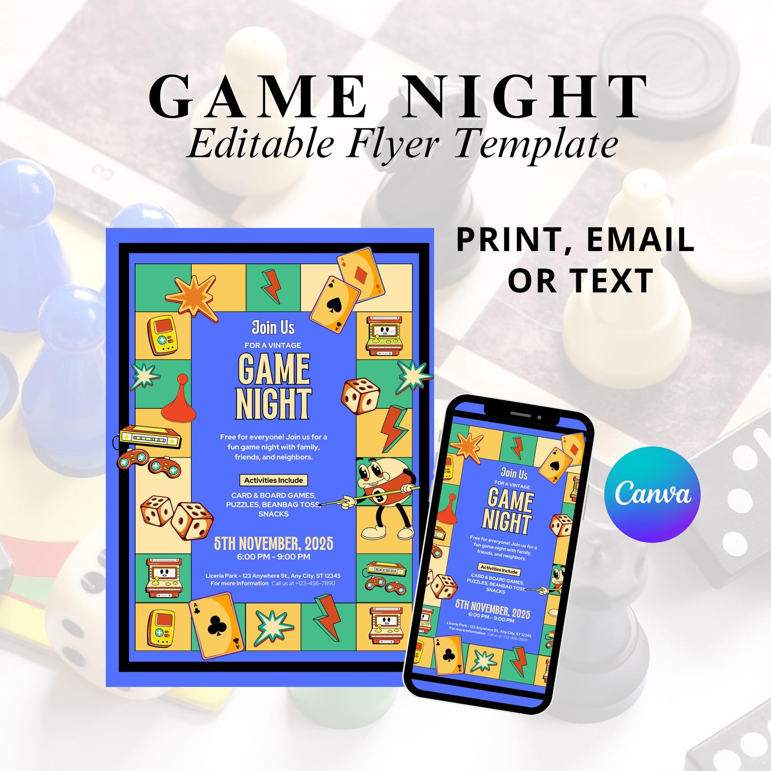Fun Game Night Editable Flyer, Family Game Night Invitation Board Game ...
