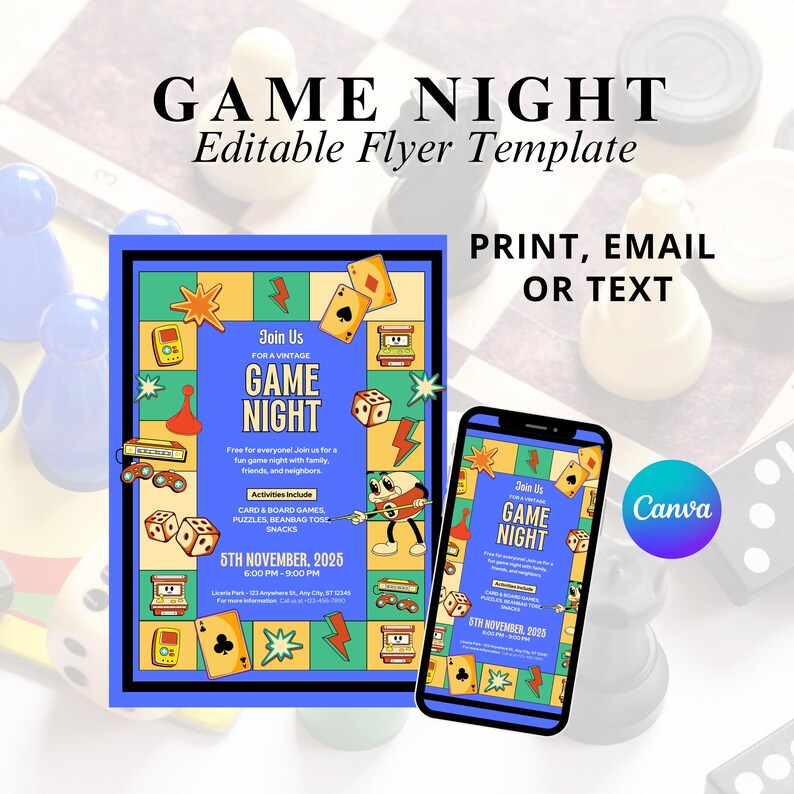 Fun Game Night Editable Flyer, Family Game Night Invitation Board Game ...