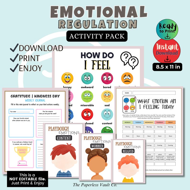 Emotional Regulation Activity Pack Printable, Feelings Check-in for ...