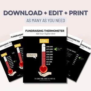 Editable Fundraising Goal Thermometer Template, Customizable Donation ...