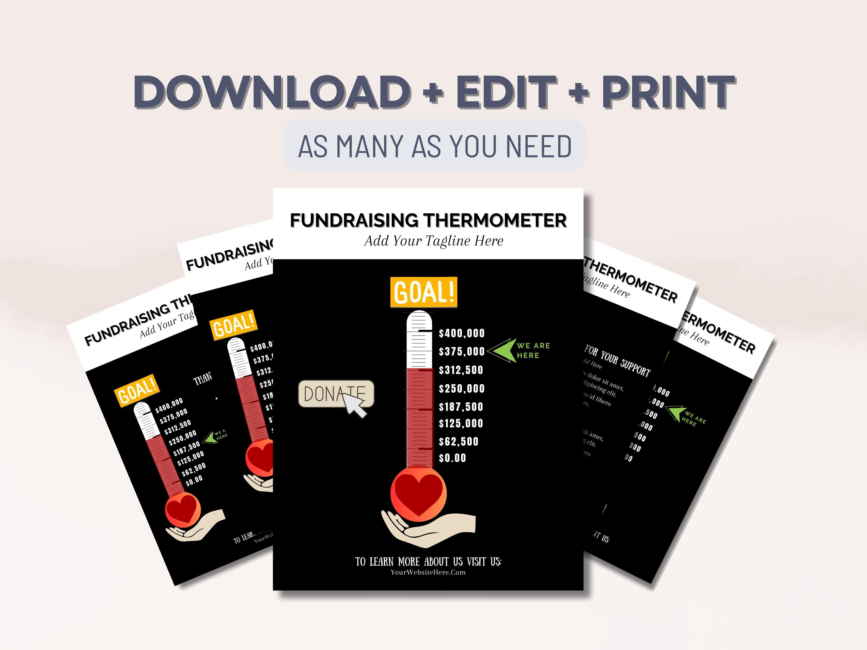 Editable Fundraising Thermometer Template: Goal Tracker (digital ...