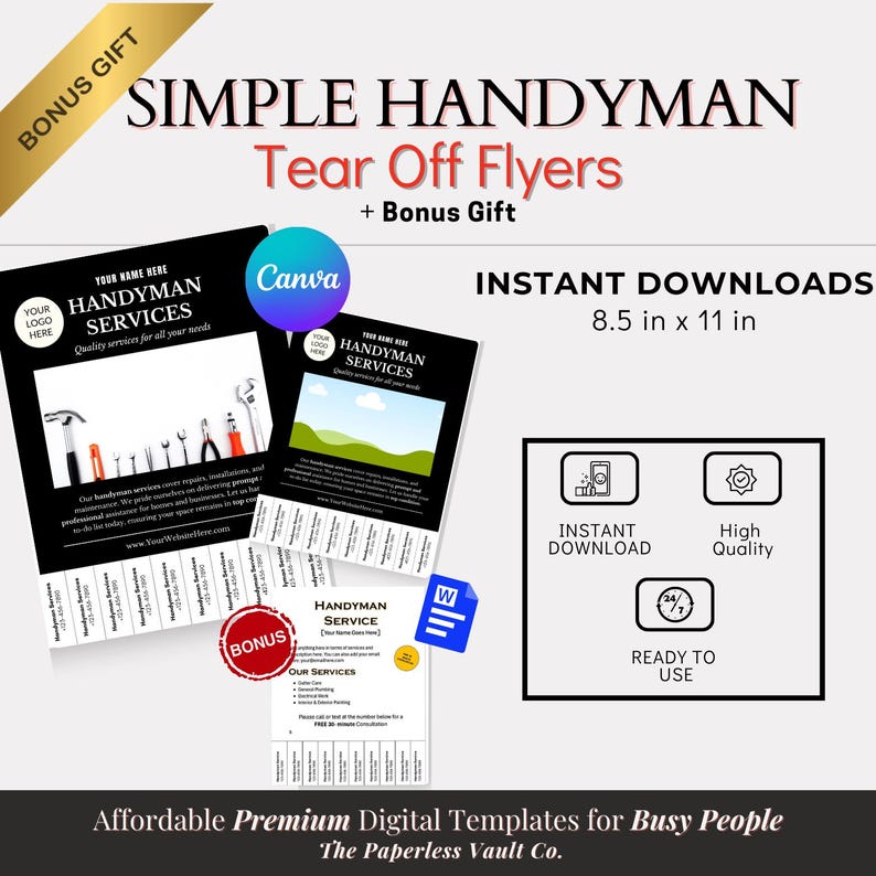 Handyman Tear-off Flyer Template: Customizable Ad (canva & Word ...