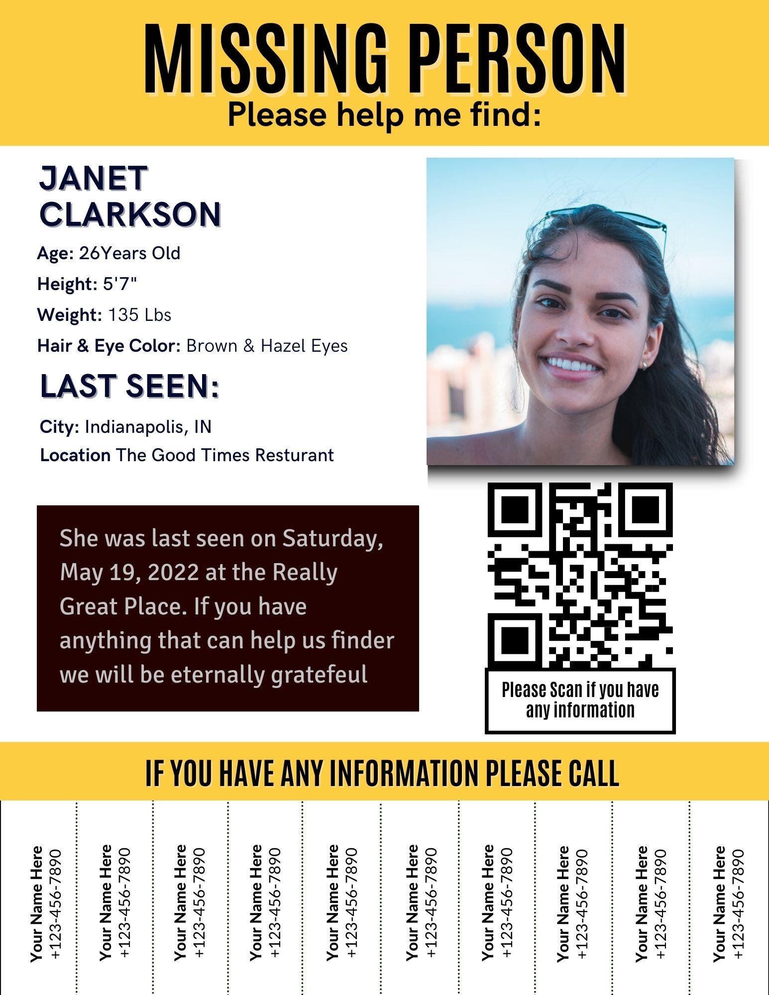 Missing Person Flyer Editable Template Missing Persons Tear off Flyer Missing Persons Poster ...