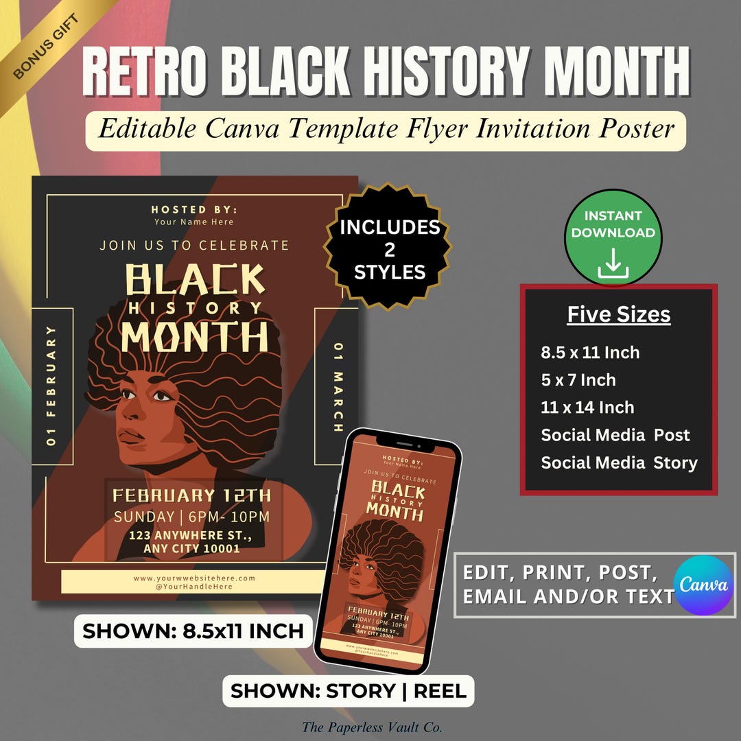 Retro Black History Month Celebration Editable Flyer, Black History ...
