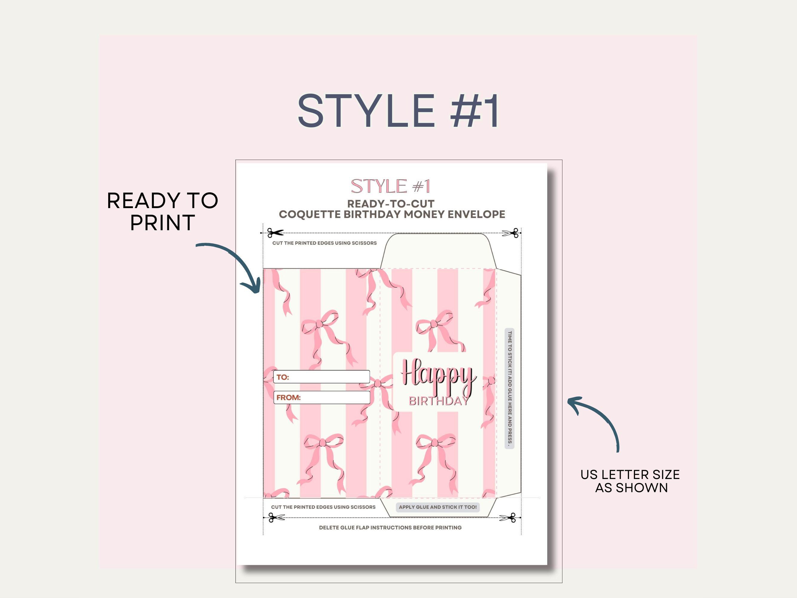 Coquette Birthday Money Envelope Printable: Bow Blush Design (digital ...