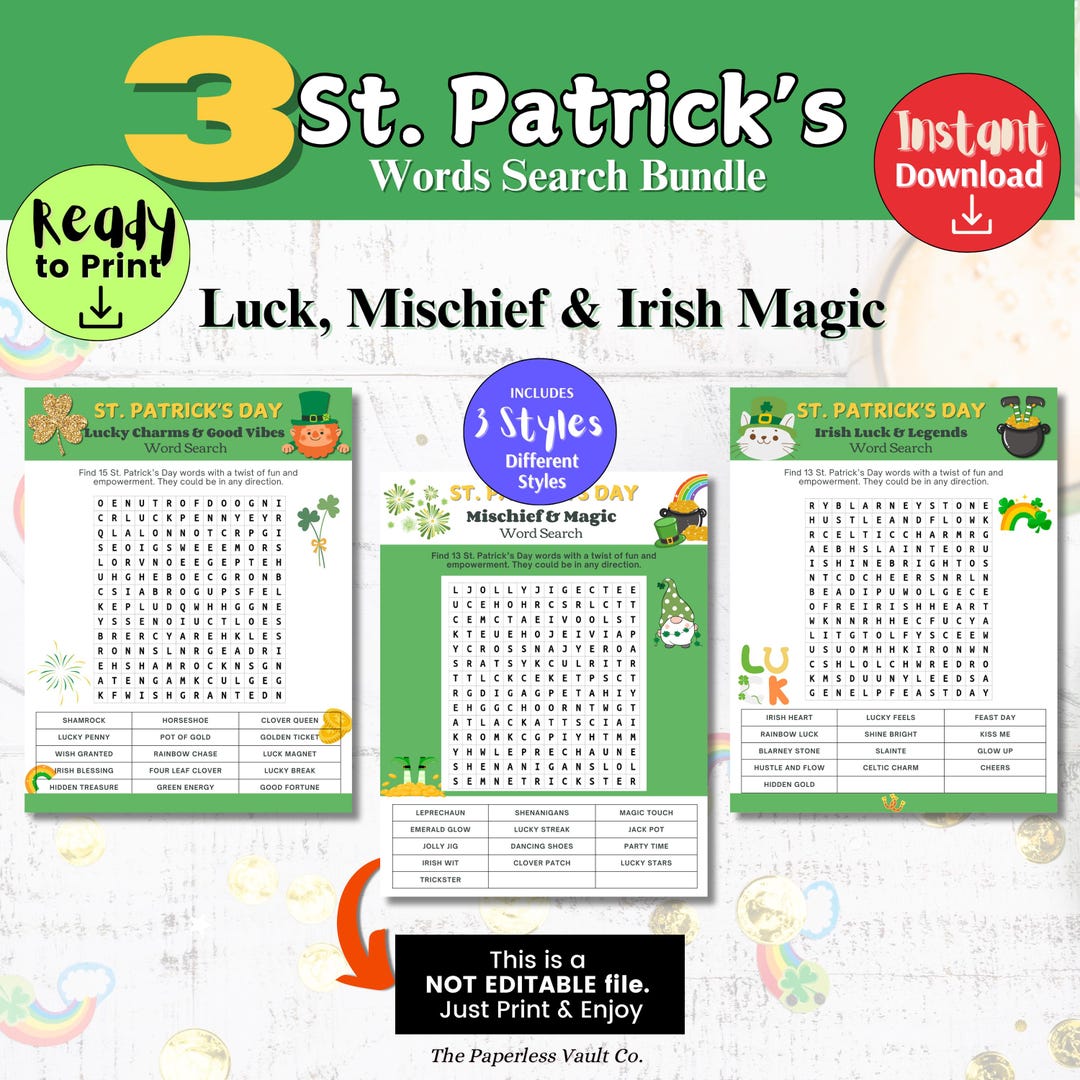 St. Patrick's Day Word Search Game PRINTABLE, Saint Patrick's Day ...