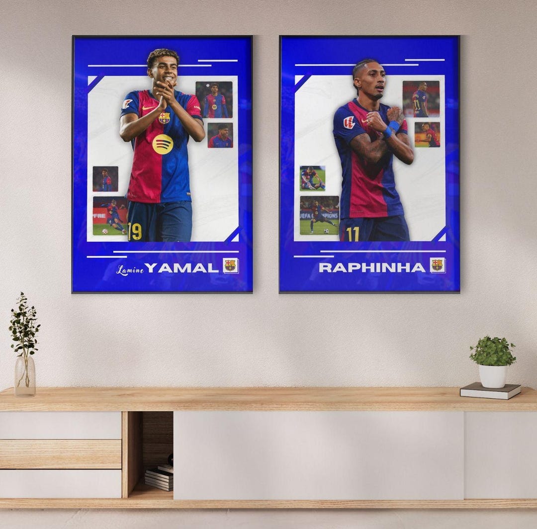 Set of 2. Yamal Raphinha Poster, FC Barcelona Posters, Football Player ...