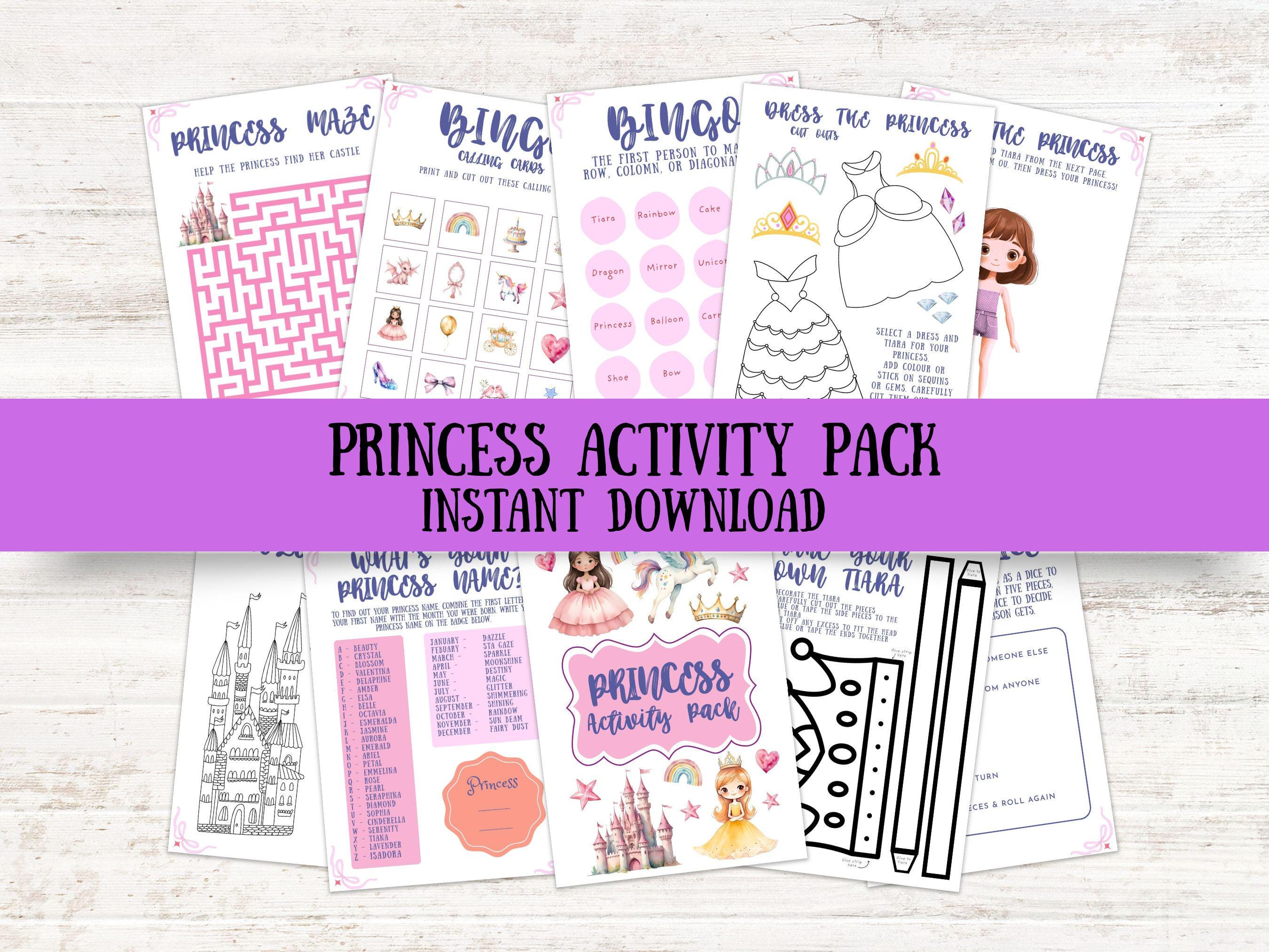 Princess Activity Pack, 8 Printable Creative Exercises, Kids DIY Party ...