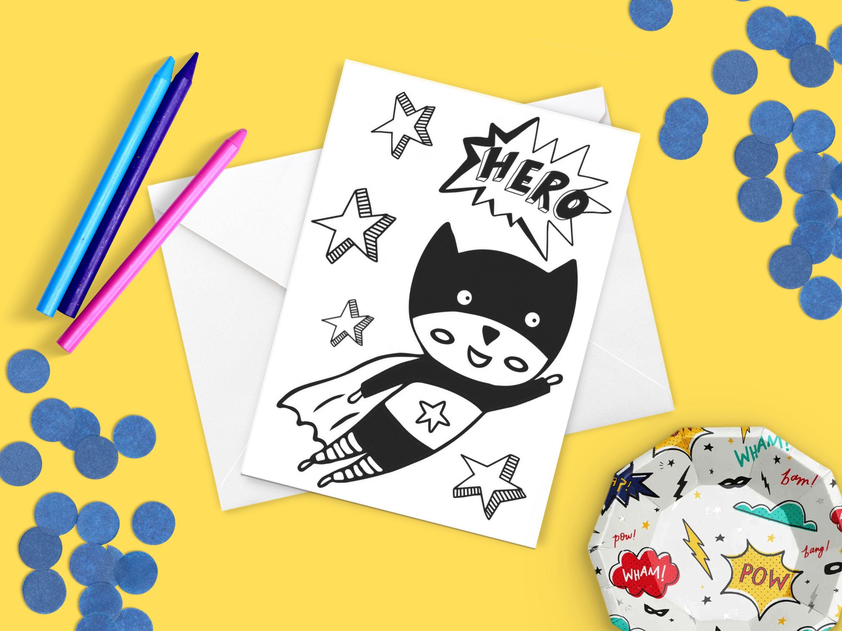 Pop up Superhero Cards, Printable Kids Colouring Bundle, Print Homemade ...